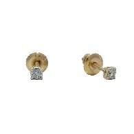14K Two Tone Estate Four Prong Threaded Post Stud Earrings w/2Diams ...