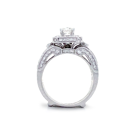 14K White Gold Estate Engagement Ring and Wedding Insert Halo Set w/1 ...
